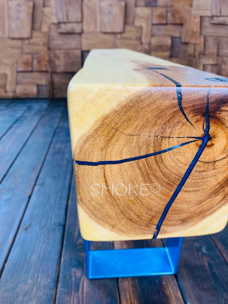 Logan Aqua Epoxy Bench - Suar Wood